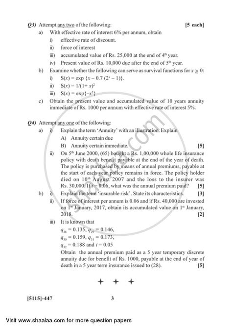 Actuarial Statistics 2016 2017 B Sc Statistics Semester 6 Tybsc 2013 Pattern Question Paper