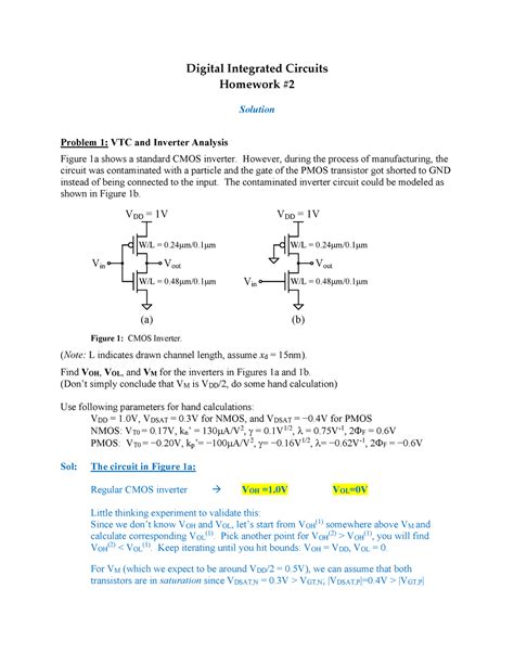 Week Hw Sol Homework Digital Integrated Circuits Homework Solution Problem VTC And