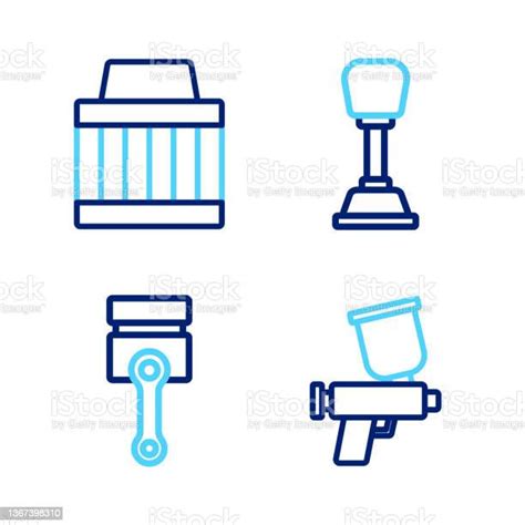 세트 라인 페인트 스프레이 건 엔진 피스톤 기어 시프터 및 자동차 공기 필터 아이콘 벡터 강철에 대한 스톡 벡터 아트 및 기타 이미지 Istock