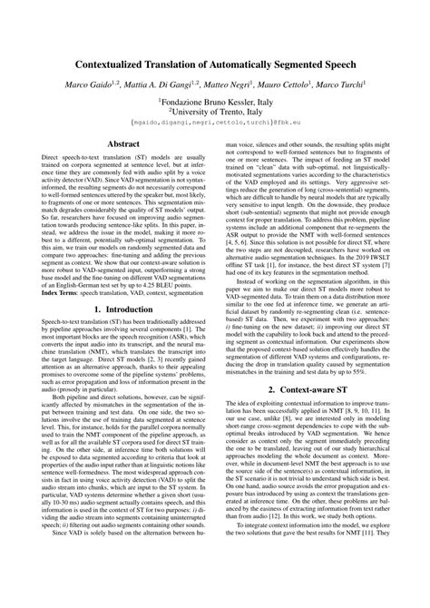 Pdf Contextualized Translation Of Automatically Segmented Speech