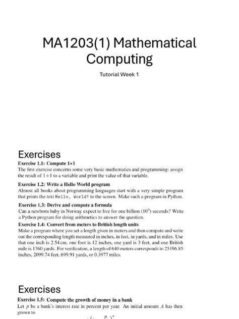 Ma12031 Mathematical Computing Tutorial Week 1 Pdf Teaching Methods And Materials
