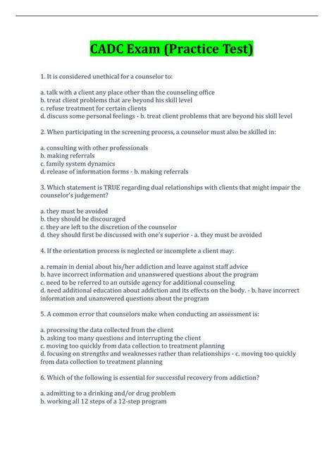 CADC Exam Practice Test Questions And Answers 2022 2023 CADC Illinois Certified Addiction