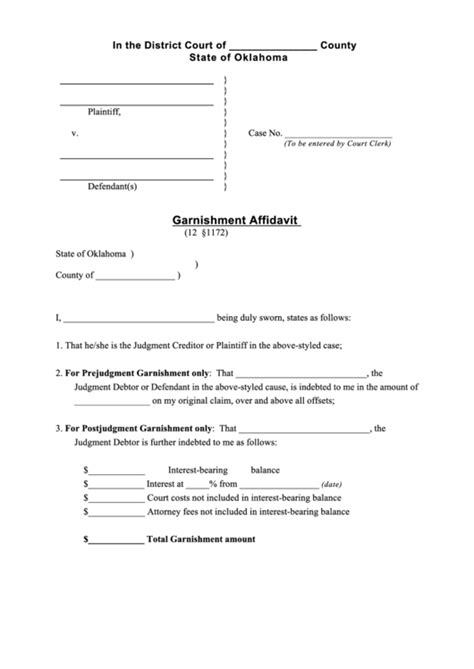 Garnishment Affidavit Printable Pdf Download