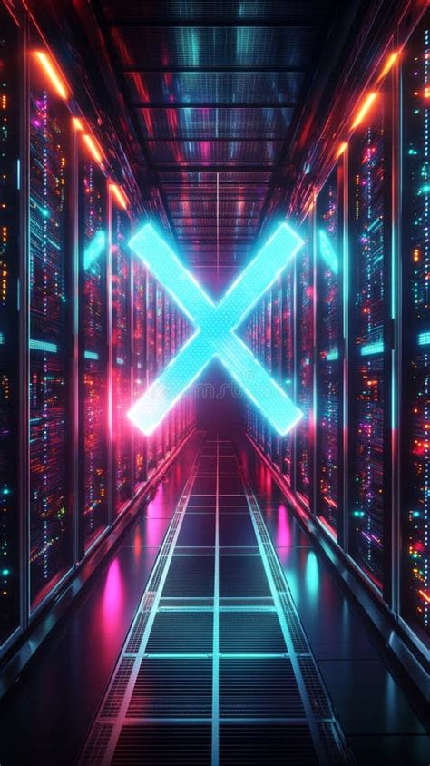 Futuristic Data Center With Neon Lights Digital Technology Concept