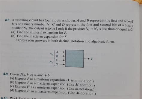 Solved 48 A Switching Circuit Has Four Inputs As Shown A