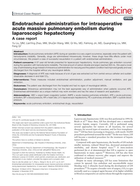 Pdf Endotracheal Administration For Intraoperative Acute Massive