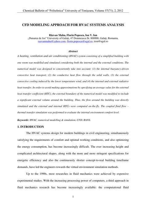 PDF CFD MODELING APPROACH FOR HVAC SYSTEMS ANALYSIS