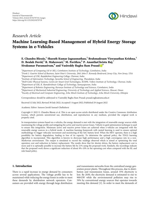 Pdf Machine Learning Based Management Of Hybrid Energy Storage Systems In E Vehicles
