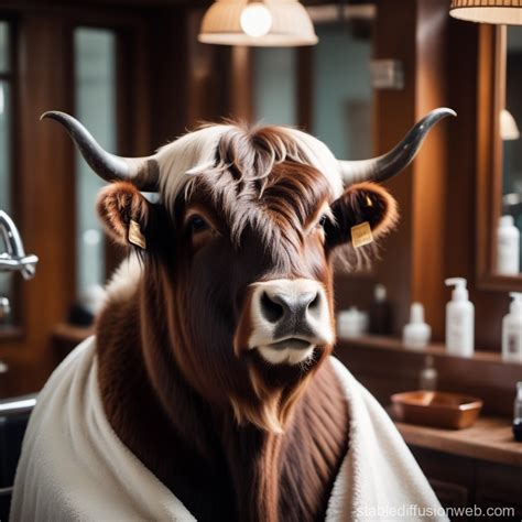 Yak S Half Finished Shave At Barber S Stable Diffusion Online