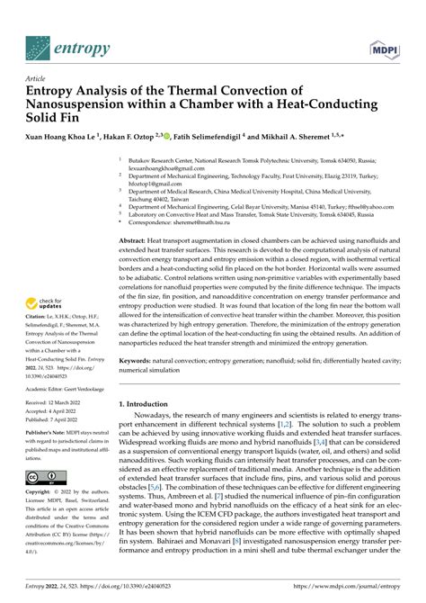 Pdf Entropy Analysis Of The Thermal Convection Of Nanosuspension