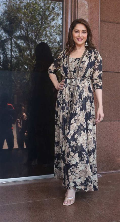 Madhuri Dixit Looks Elegant In A Black Floral Cape Set For The Fame Game Promotions