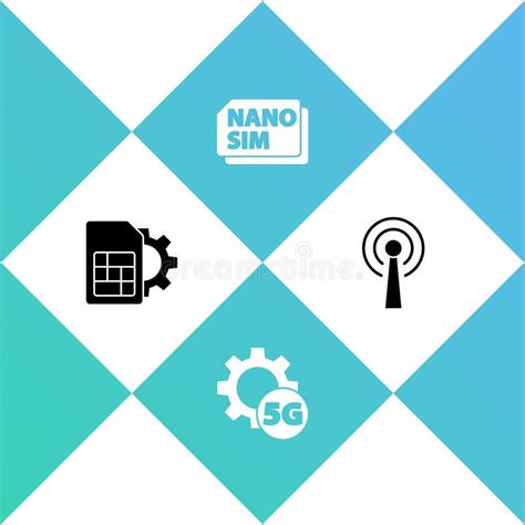 Set Sim Card Setting Setting G Network Nano Card And Antenna Icon Vector Stock Vector