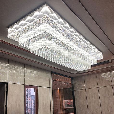 Luxury Rectangular 3 Tier Crystal Pendant Lamp Hotel Lobby Banquet Hall Living Room Hotel