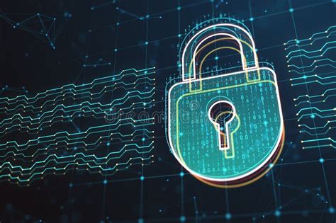 Creative Glowing Digital Padlock Hologram On Dark Backdrop Safety And