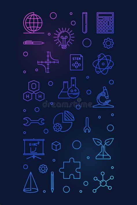 Stem Science Technology Engineering Mathematics Concept Thin Line Vertical Colorful Modern