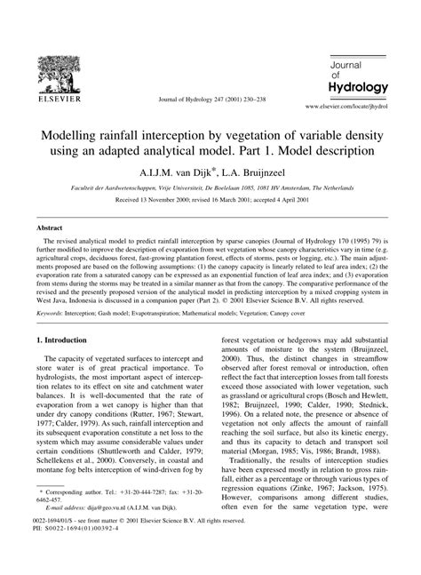 Pdf Modelling Rainfall Interception By Vegetation Of Variable Density Using An Adapted