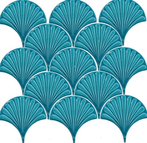 1717cm Turquoise Oyster Fish Scale Patterned Tile 1 Sqm2 10 Sqf 75 Pcs