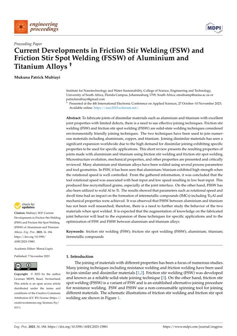 Pdf Current Developments In Friction Stir Welding Fsw And Friction Stir Spot Welding Fssw