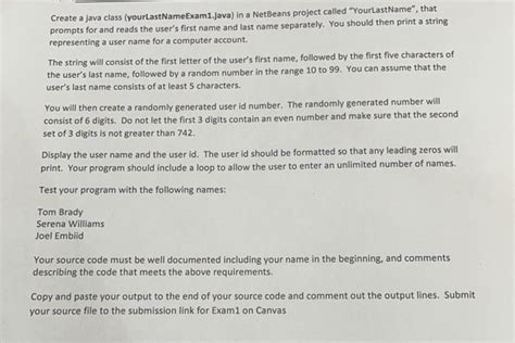 solved create a java class yourlastnameexam1 java in a