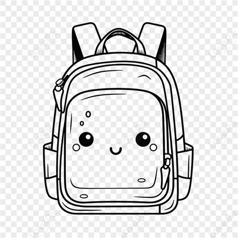 웃는 얼굴이 있는 카와이 배낭 색칠 페이지 개요 스케치 드로잉 벡터배낭 흑백직사각형 Png 일러스트 무료 다운로드 Lovepik