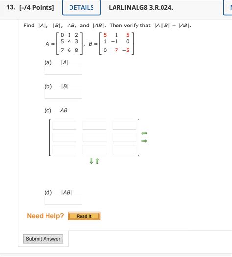 solved find ∣a∣ ∣b∣ ab and ∣ab∣ then verify that