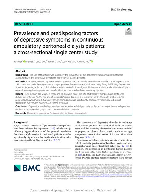 Pdf Prevalence And Predisposing Factors Of Depressive Symptoms In Continuous Ambulatory