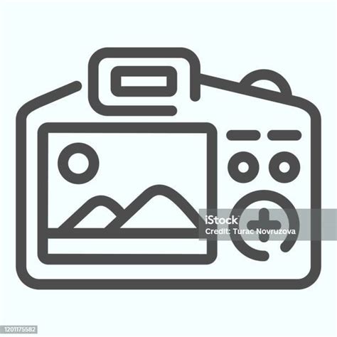 카메라 디스플레이 선 아이콘입니다 흰색으로 격리된 카메라 벡터 그림의 표시입니다 사진 카메라 화면 개요 스타일 디자인 웹 및 응용 프로그램을 위해 설계 Eps 10 10에