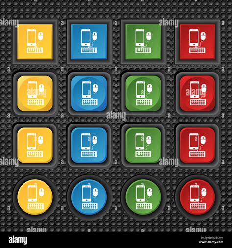 Smartphone Widescreen Monitor Keyboard Mouse Sign Icon Set Colourful Buttons Vector