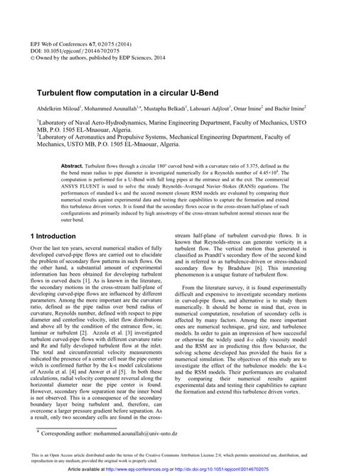 Pdf Turbulent Flow Computation In A Circular U Bend