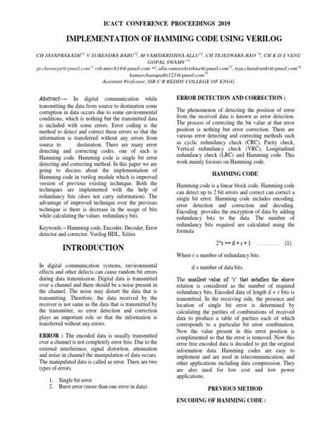 Implementation Of Hamming Code Using Verilog Abstract Download Free