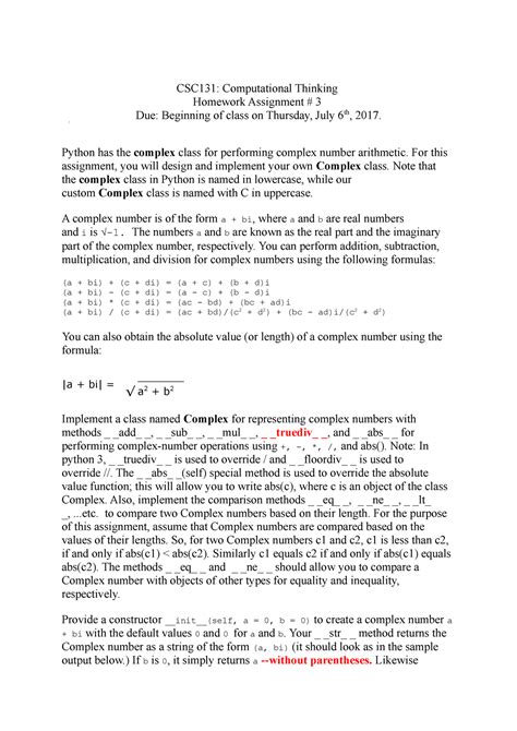 Csc 131 Hw 3 Homework Csc131 Computational Thinking Homework