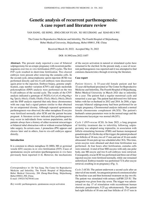 Pdf Genetic Analysis Of Recurrent Parthenogenesis A Case Report And Literature Review