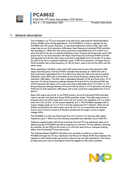 Pca9632 Datasheet Driver Equivalent Nxp Semiconductors