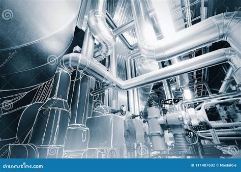 Wire Frame Computer Cad Design Of Pipelines Modern Industrial Stock Photo Image Of Blue