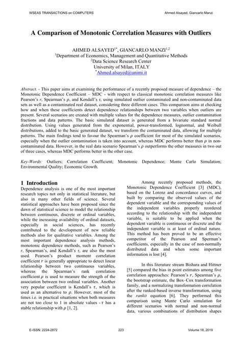 Pdf A Comparison Of Monotonic Correlation Measures With Outliers