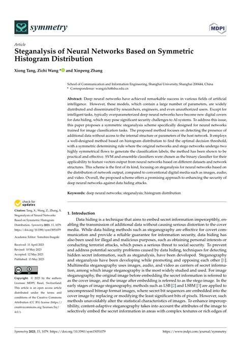 Pdf Steganalysis Of Neural Networks Based On Symmetric Histogram Distribution