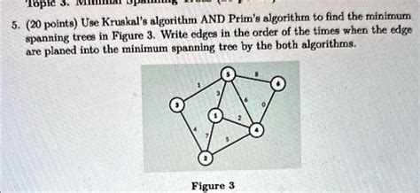 solved topic 3 5 20 points use kruskal s algorithm and prim s