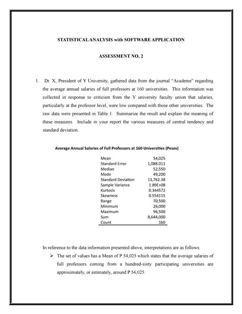 Assessment 2 Measures Of Central Tendency And Standard Deviation Statistical Analysis With
