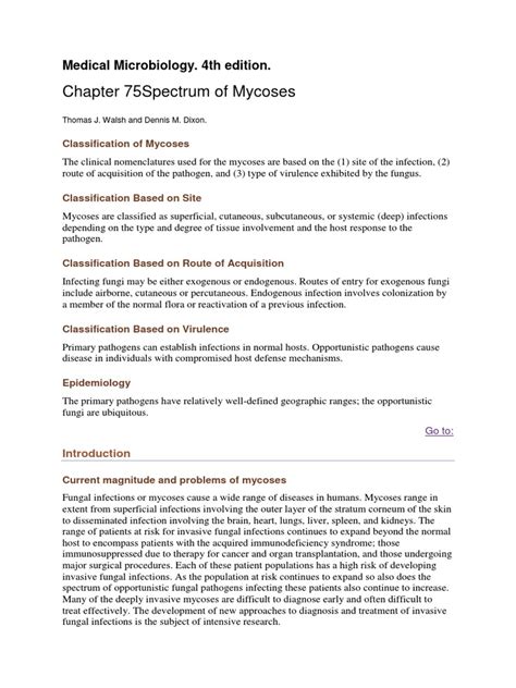Medical Microbiology Mycoses Classification Pdf Fungus Candidiasis
