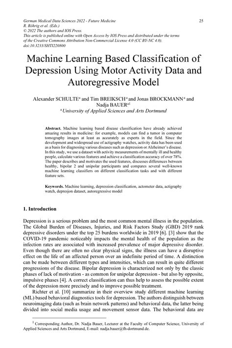 Pdf Machine Learning Based Classification Of Depression Using Motor Activity Data And