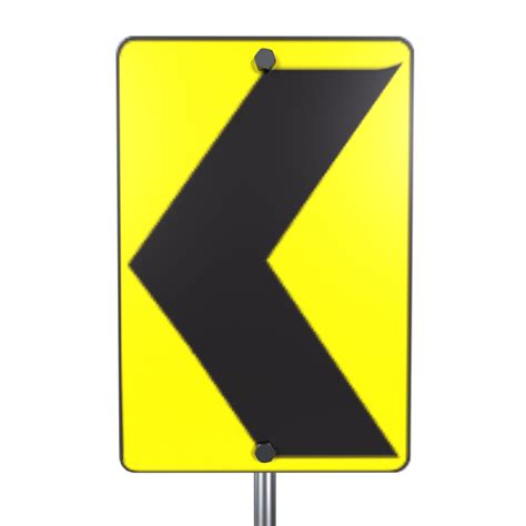Caution Curve Ahead Road Sign In Bright Yellow Indicating A Left Turn