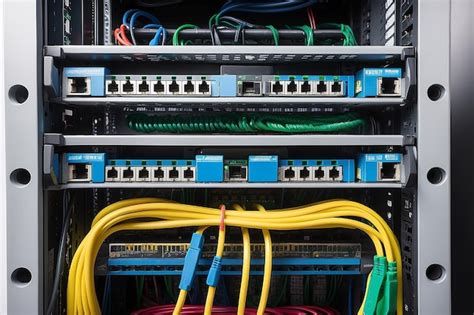 Premium Photo Network Switch And Ethernet Cables In Rack Cabinet