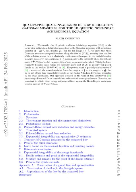 Pdf Qualitative Quasi Invariance Of Low Regularity Gaussian Measures For The 1d Quintic