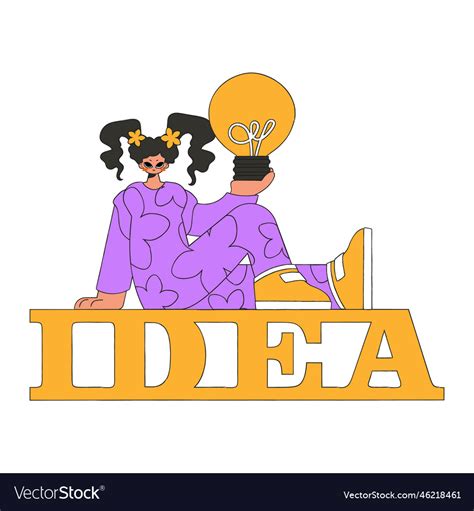 An Attractive Girl Holds A Light Bulb In Her Vector Image