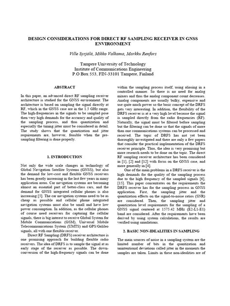 Design Considerations For Direct Rf Sampling Receiver In Gnss Environment Pdf Sampling