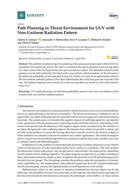 Pdf Path Planning In Threat Environment For Uuv With Non Uniform Radiation Pattern