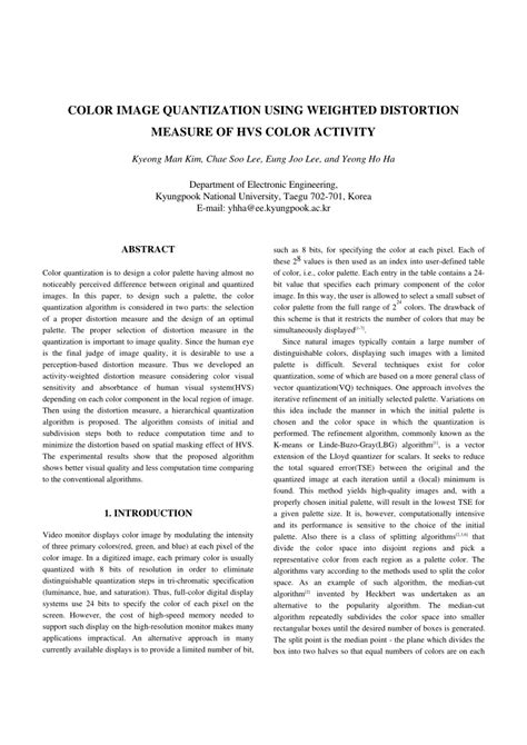 Pdf Color Image Quantization Using Weighted Distortion Measure Of Hvs Color Activity