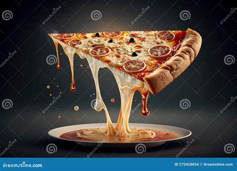 Delicious Pizza Slice With Cheese Dripping Stock Illustration