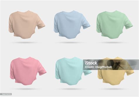 밝고 사실적인 크롭 탑 모형 뒷모습 주름이 있는 여성 의류 3d 렌더링 캔버스 벨라 티셔츠 배경에 격리 집합 0명에 대한 스톡 사진 및 기타 이미지 Istock