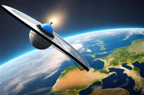 Satellite With Solar Panels For Earth Global Internet Telecommunication Network In Space Stock